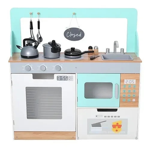 2 In 1 Kids Play Kitchen & Diner Restaurant Wooden Pretend Cooking Pla ...