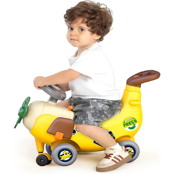4-in-1 Convertible Sliding Ride-On – Banana Plane & Stroller Walker fo ...