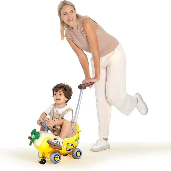 4-in-1 Convertible Sliding Ride-On – Banana Plane & Stroller Walker fo ...