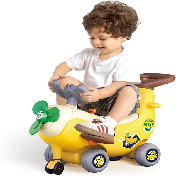 4-in-1 Convertible Sliding Ride-On – Banana Plane & Stroller Walker fo ...