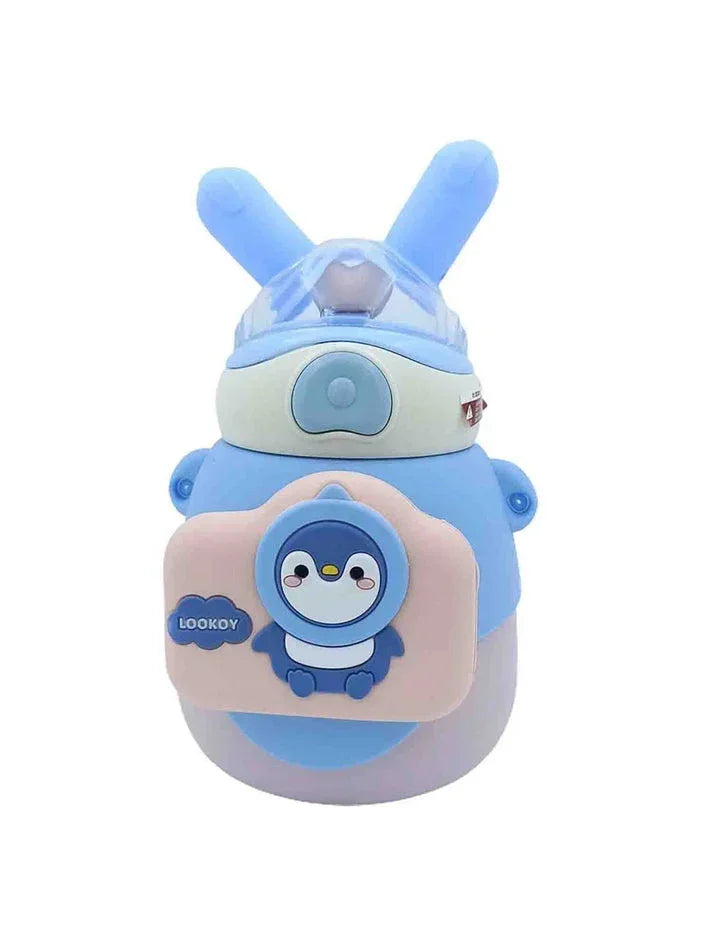 Lookoy Penguin Stainless Steel Water Bottle With Straw 550 ML (Blue ...