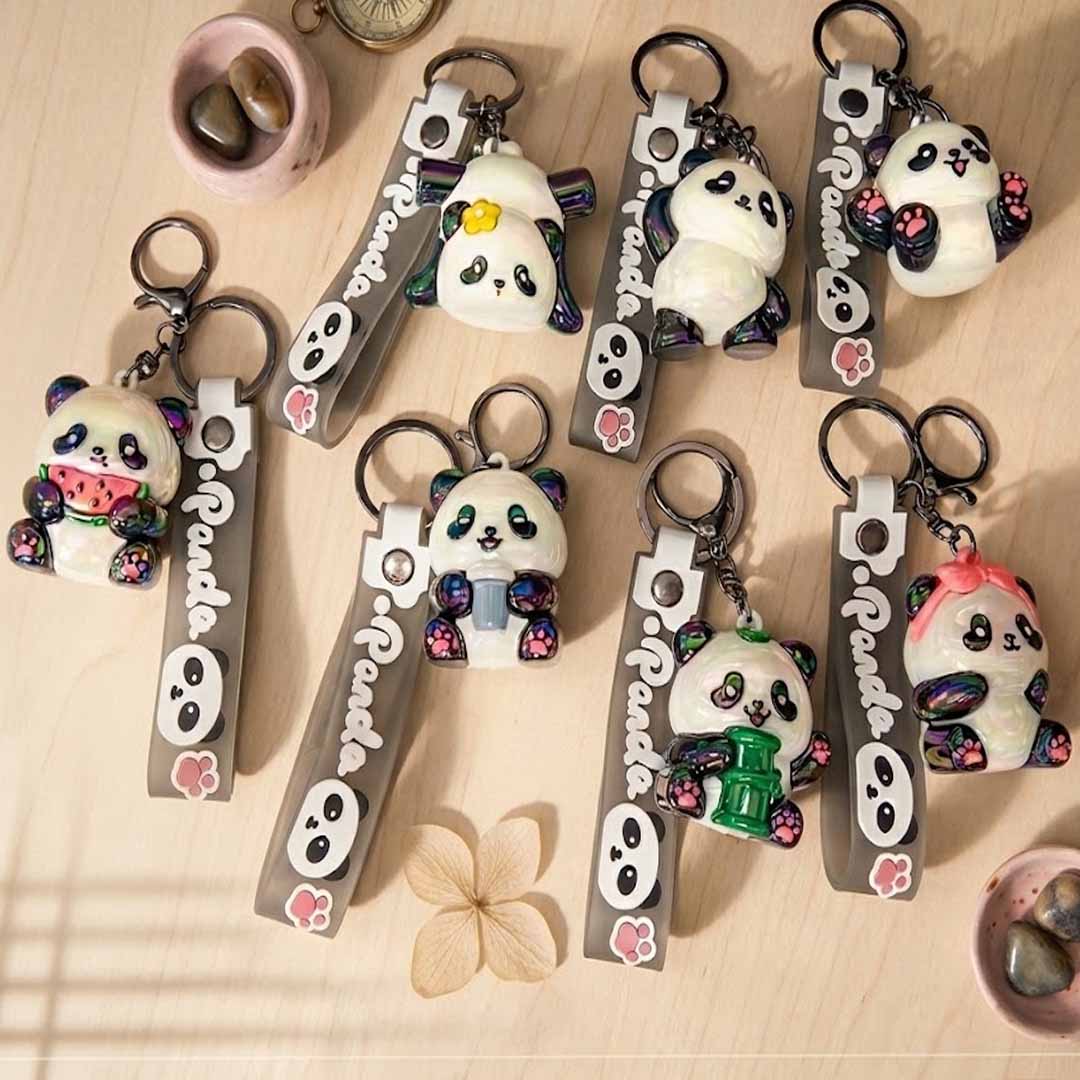 Cute Panda Character Keychain with Strap – Kawaii Panda PVC Keyring Ch ...