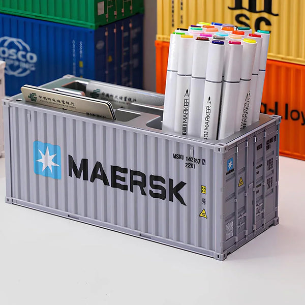 Shipping Container Style Pen Holder – Creative Desk Organizer with Ope ...