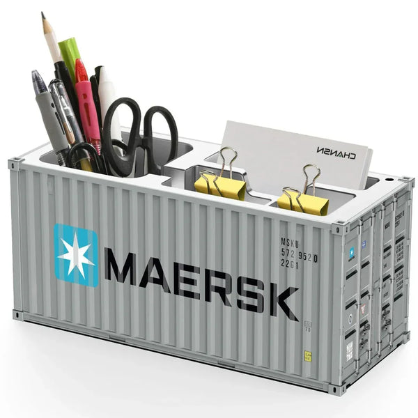 Shipping Container Style Pen Holder – Creative Desk Organizer with Ope ...